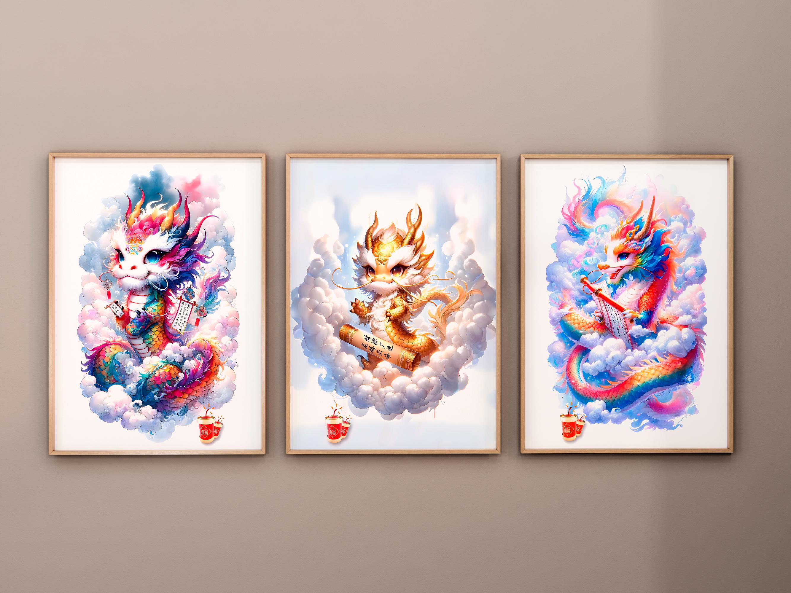 Dragon Set 12 Poster – Whimsical Eastern Dragon Wall Art | Fantasy ...