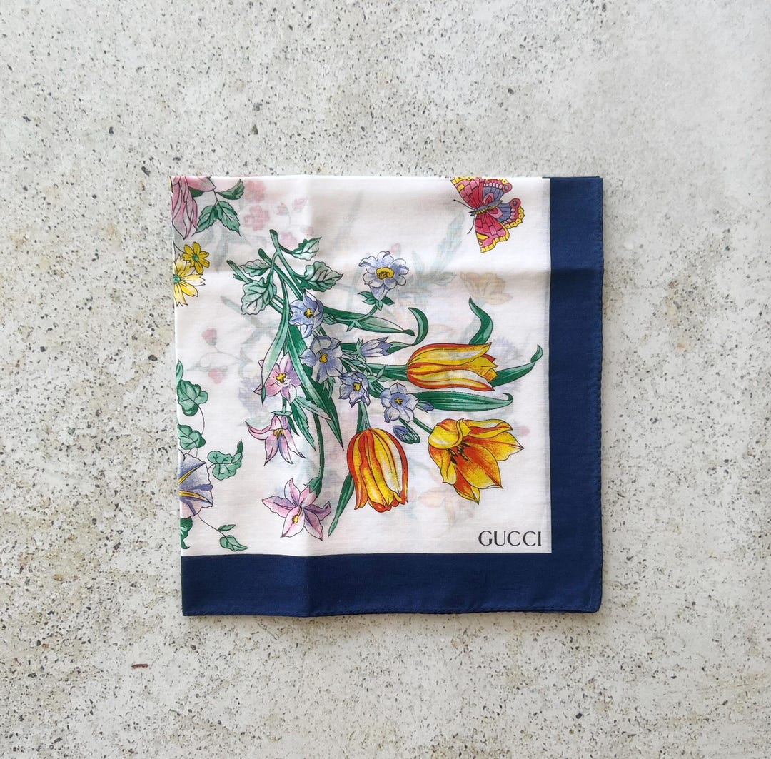 Vintage Scarf | GUCCI Flora Floral Cotton Bandana Scarf Neckerchief ...