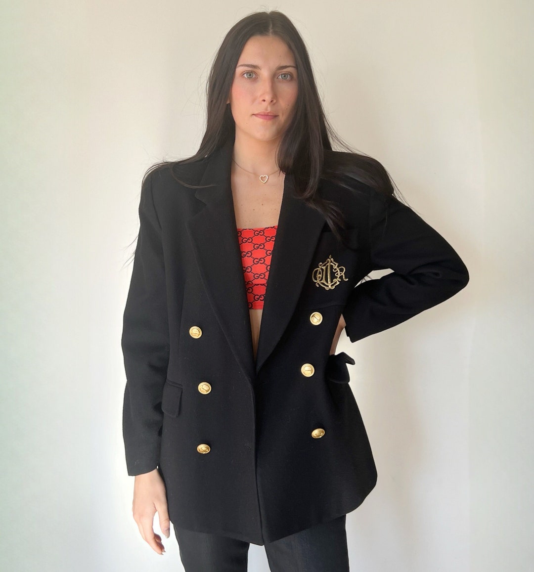 Vintage Jacket DIOR Logo Monogram Blazer Jacket Coat Wool Structed Gold ...
