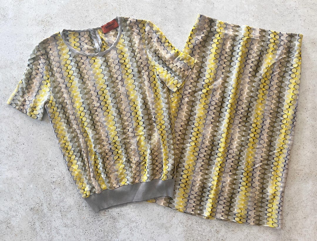 Vintage Set | MISSONI Orange Label Knit Blouse Skirt Set Striped ...