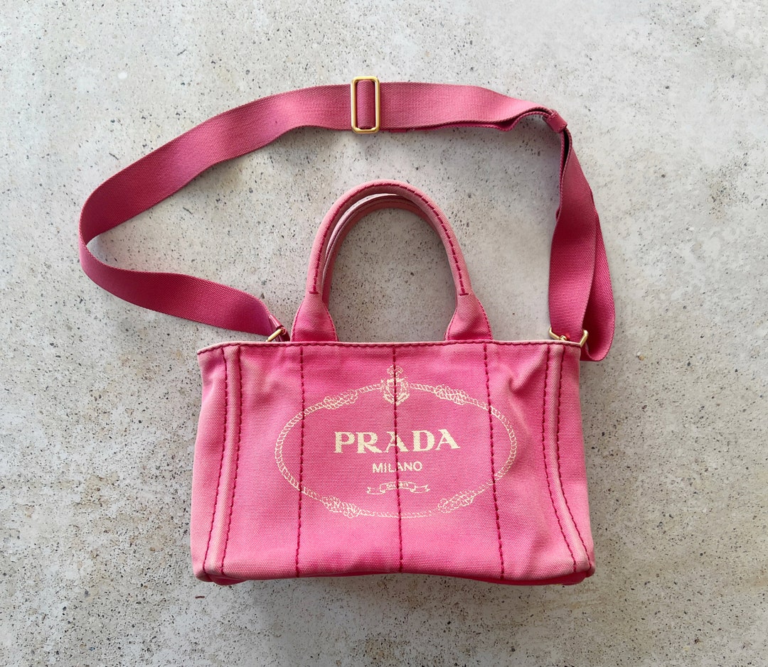 Vintage Bag | PRADA Canapa Mini Canvas Convertible Beach Tote Satchel ...