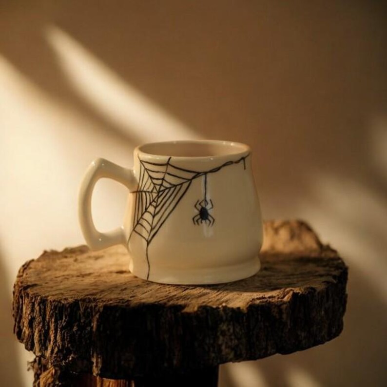 Handmade Spider Web Turkish Coffee Cup 120ml Ceramic Halloween Mug ...