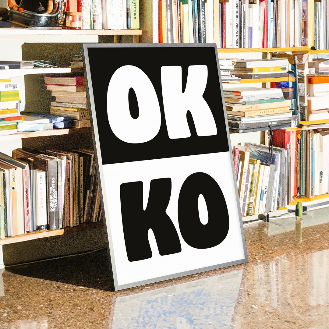 Typographic Poster Design OK/KO, Poster Print Download, Black and White ...