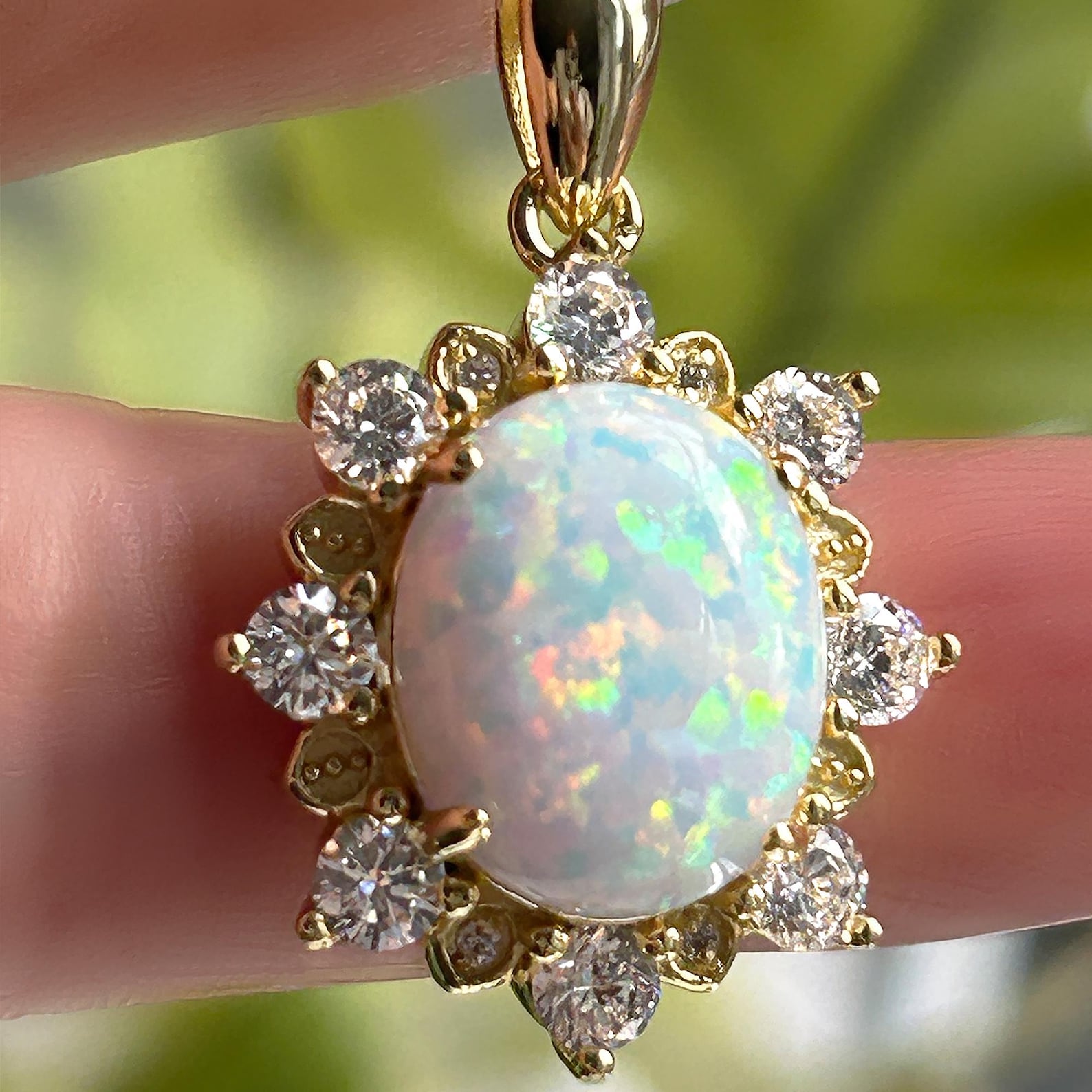 Opal Necklace, Opal Flower Necklace, 18k Gold Opal Necklace, Oval Opal ...