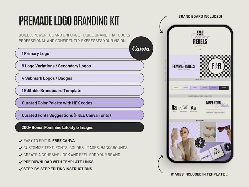 DIY Logo Branding Kit: Purple Editorial Style Canva Template D2 - Etsy