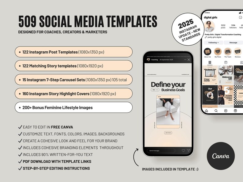 Canva Instagram Template Bundle: Social Media Posts, Stories ...