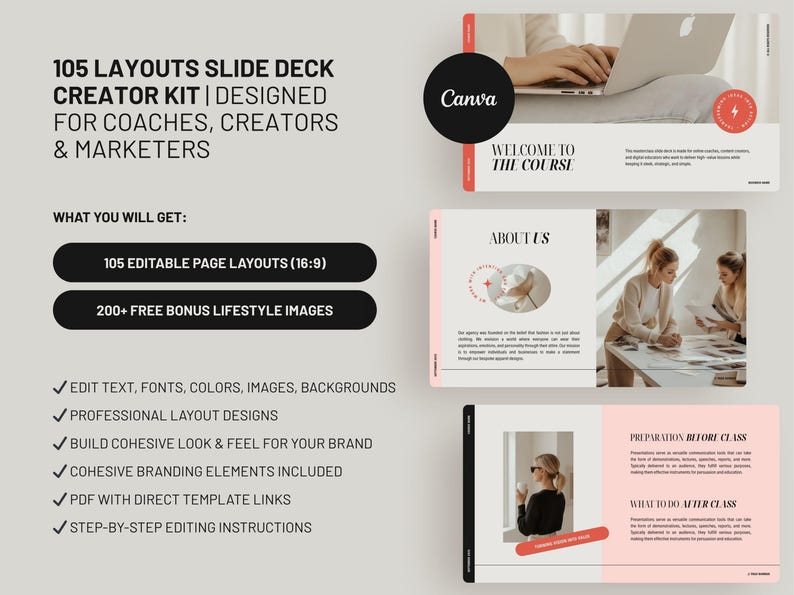 Canva Presentation Template: 105 Webinar Slides for Female ...