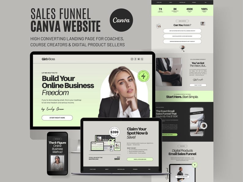 Neon Green Sales Funnel Website Template: Coach Landing Page (canva ...
