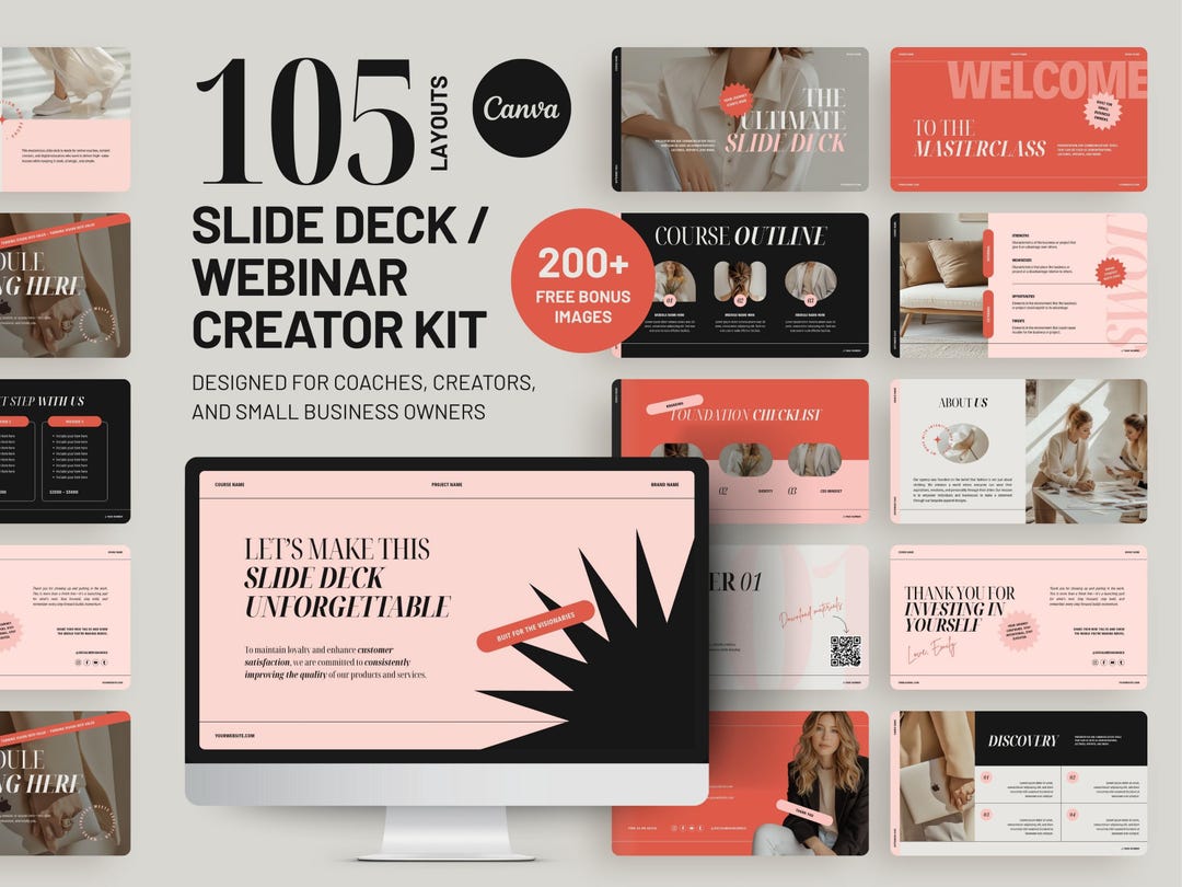 Canva Presentation Template: 105 Webinar Slides for Female ...