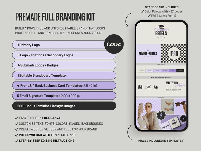 Purple Brand Kit: Logo Design, Business Card Templates (canva Editable ...