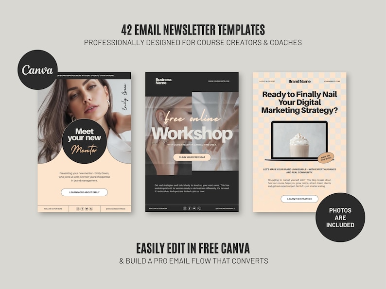 Email Marketing Canva Templates: 42 Newsletter Layouts for Coaches ...