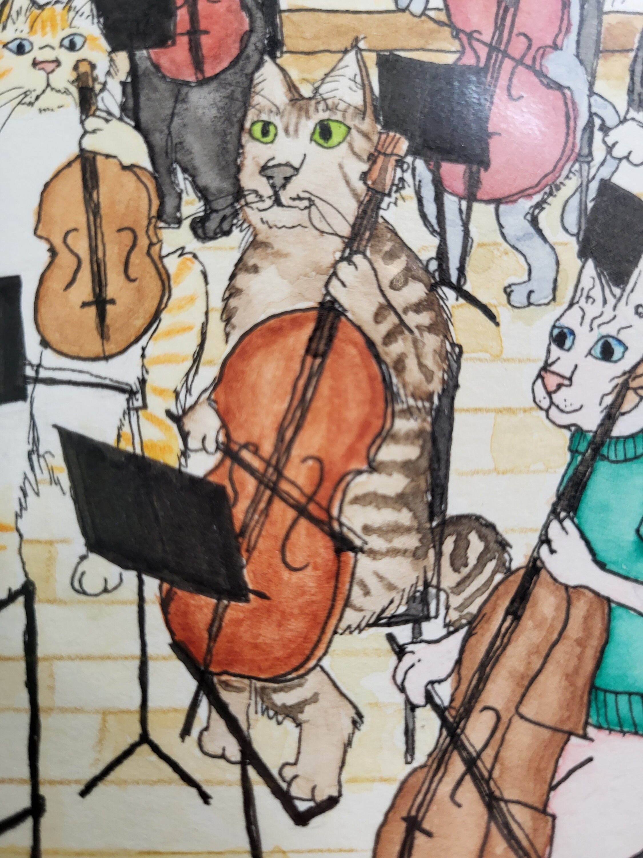 Musical Cat Art Print Kitty Decor Watercolor Cats Funny Cat Art 9" X 12 ...
