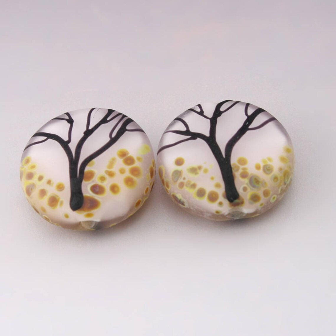 SRA Lampwork Bead Pair Tree Beads Fall Beads Autumn Beads Etched ...