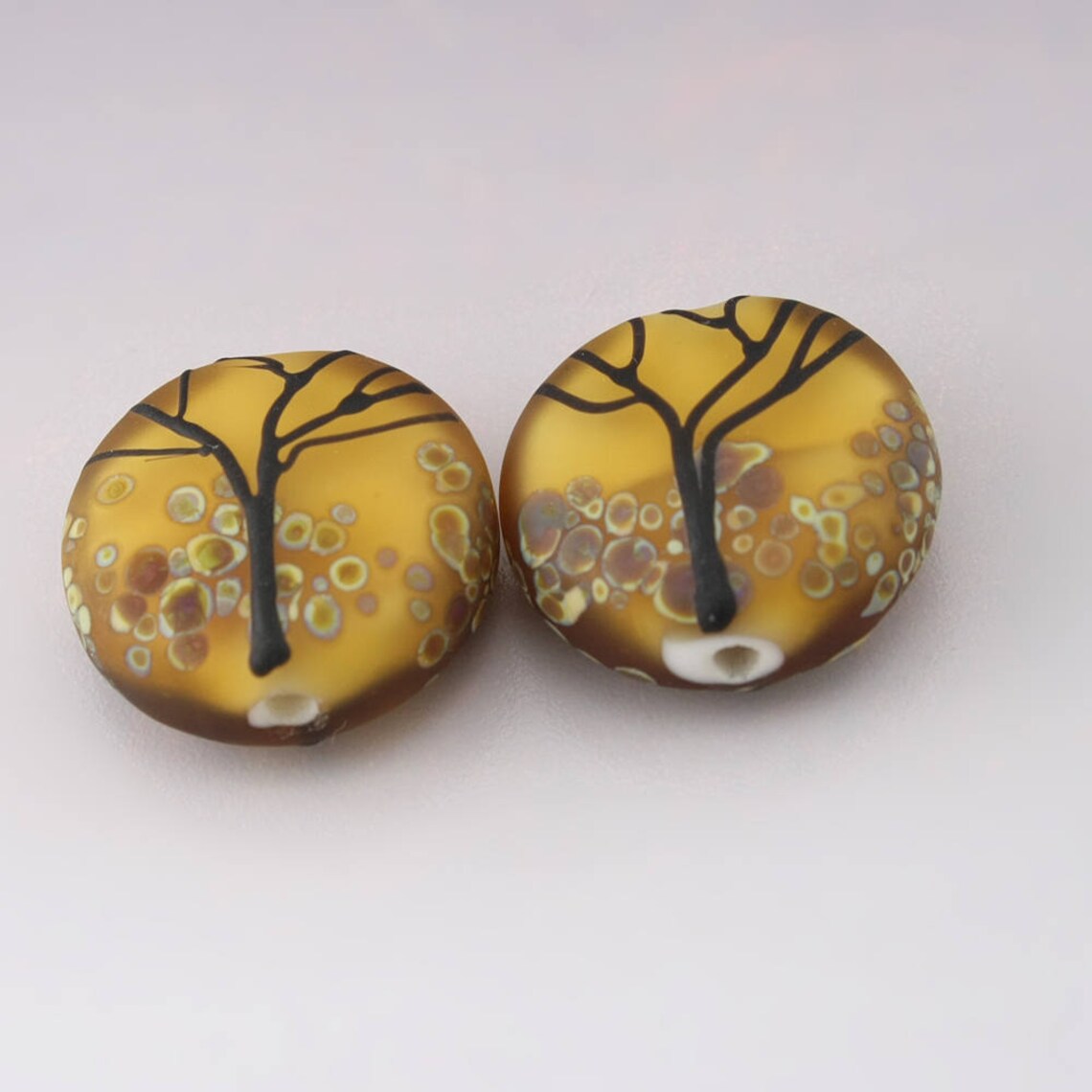 SRA Lampwork Bead Pair Tree Beads Fall Beads Autumn Beads Etched ...