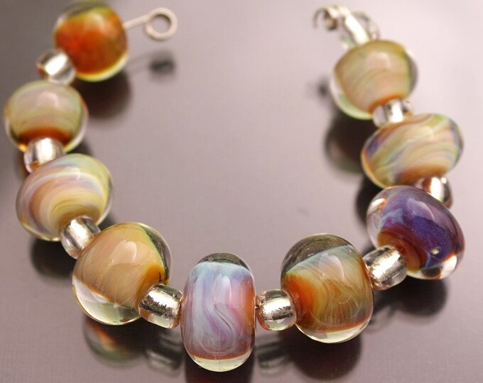 Lampwork Glass Beads Luna Purple, Brown, Amber Swirls by Heather ...