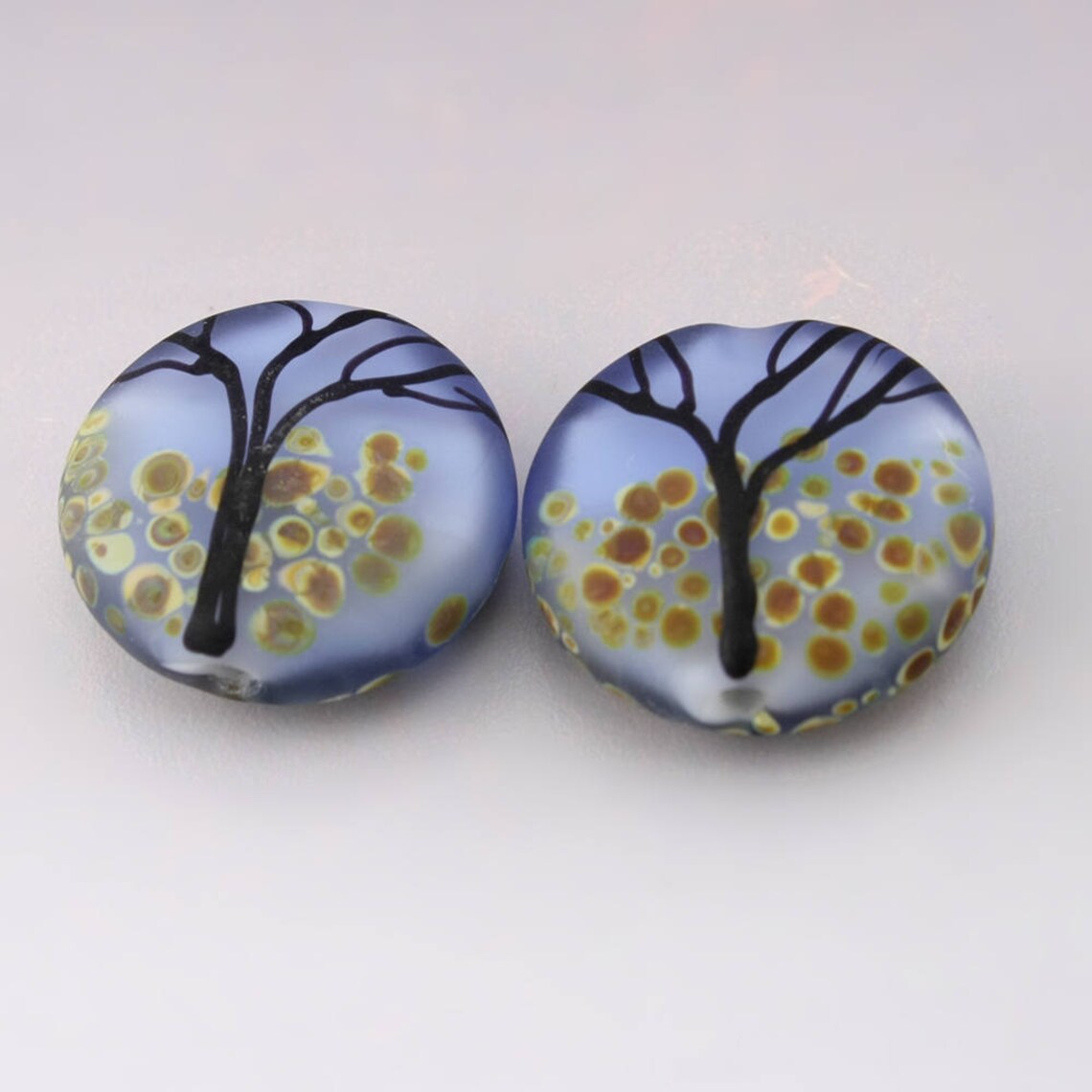 SRA Lampwork Bead Pair Tree Beads Fall Beads Autumn Beads Etched ...