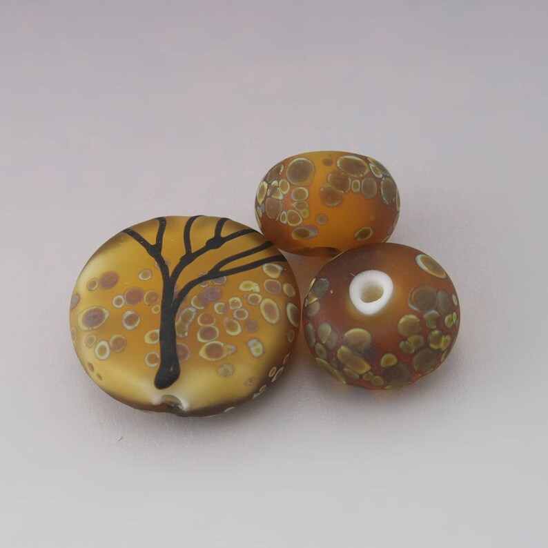 SRA Lampwork Bead Pair Tree Beads Fall Beads Autumn Beads - Etsy