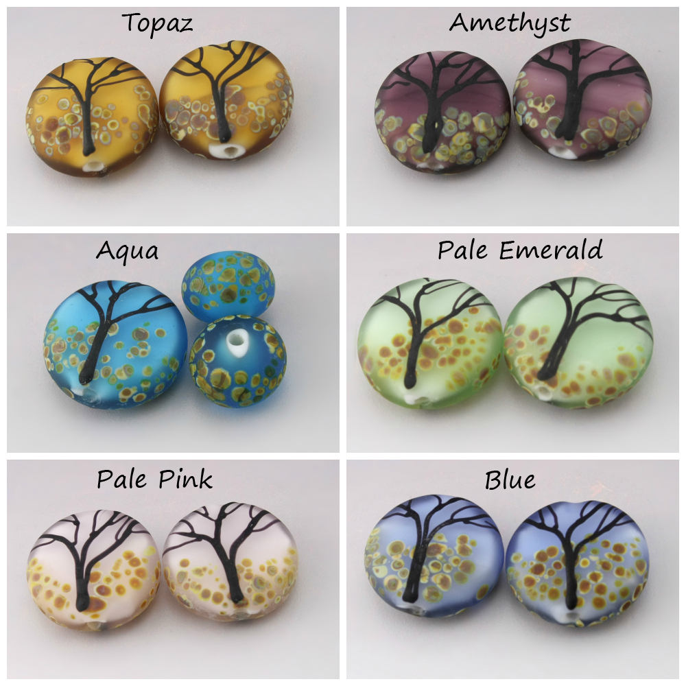 SRA Lampwork Bead Pair Tree Beads Fall Beads Autumn Beads Etched ...