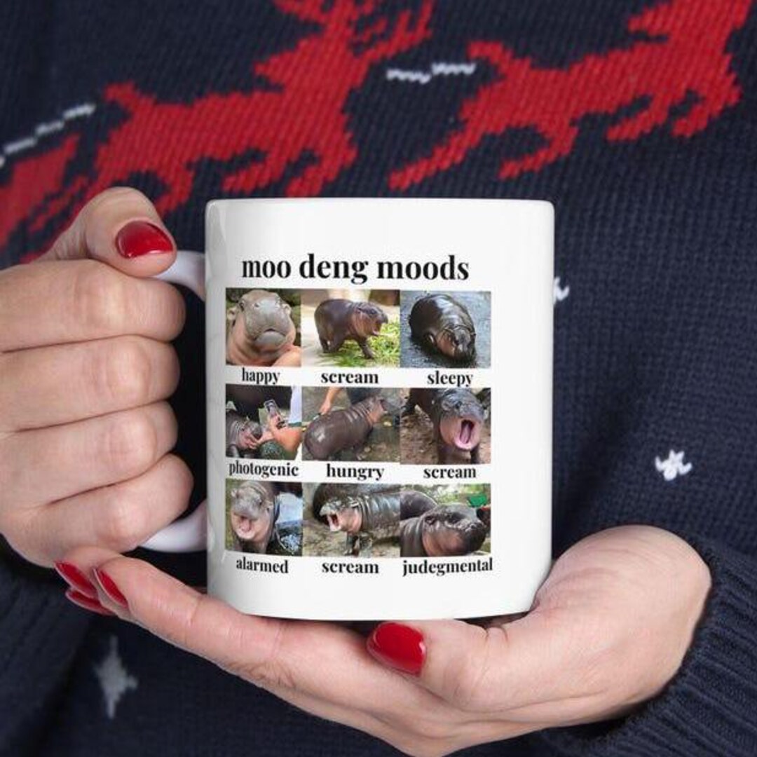 Moo Deng Moods Mug, Moo Deng Accent Coffee Mug, Moo Deng Gang Mug ...