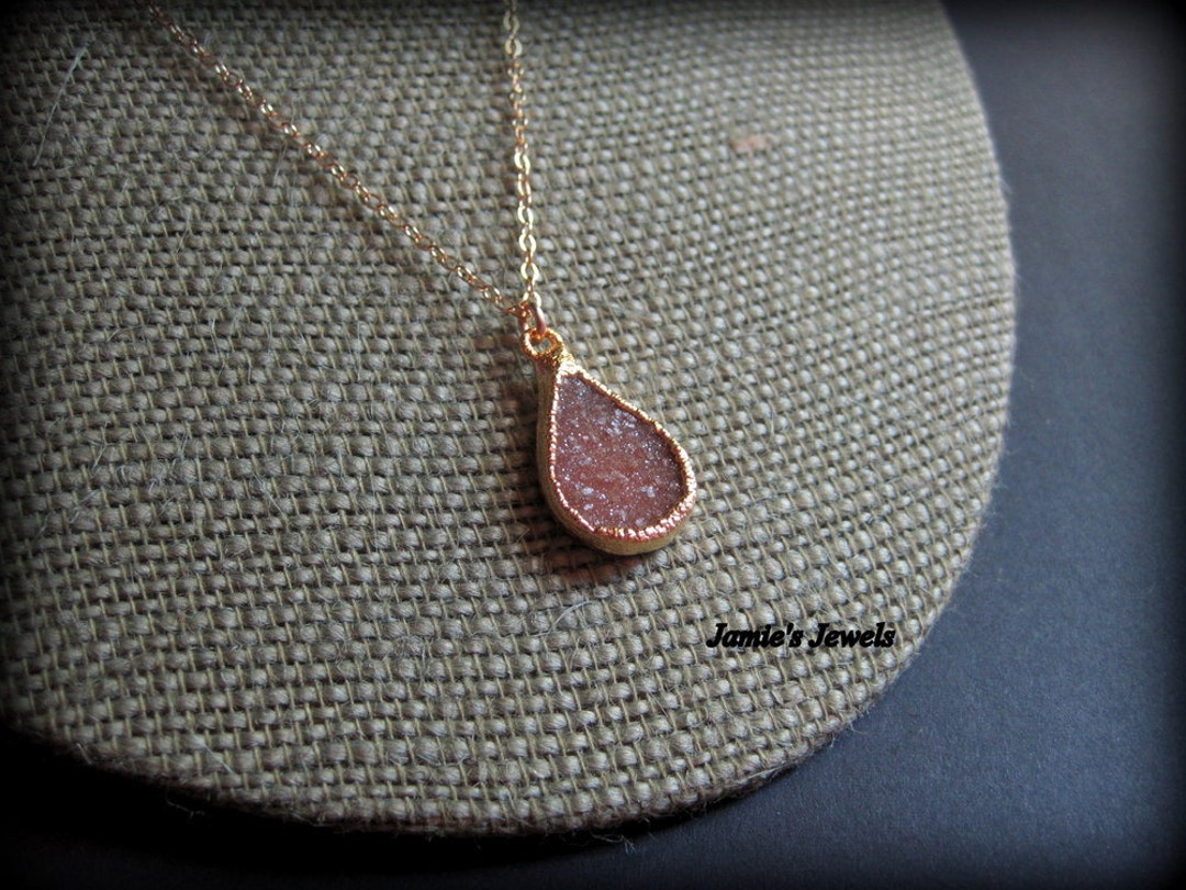 Druzy Necklace - Brown Druzy Necklace - Gold Filled Druzy - Geode ...
