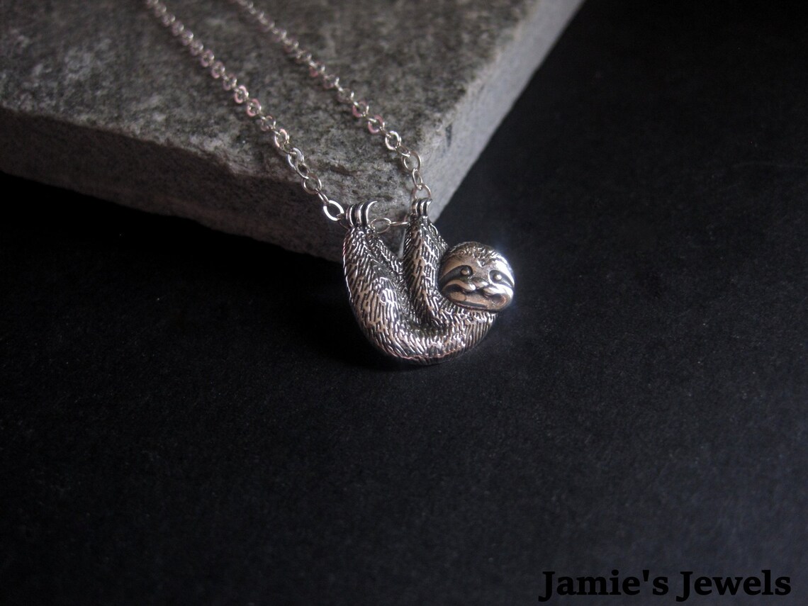 Sterling Silver Sloth Necklace Sloth Pendant Modern - Etsy