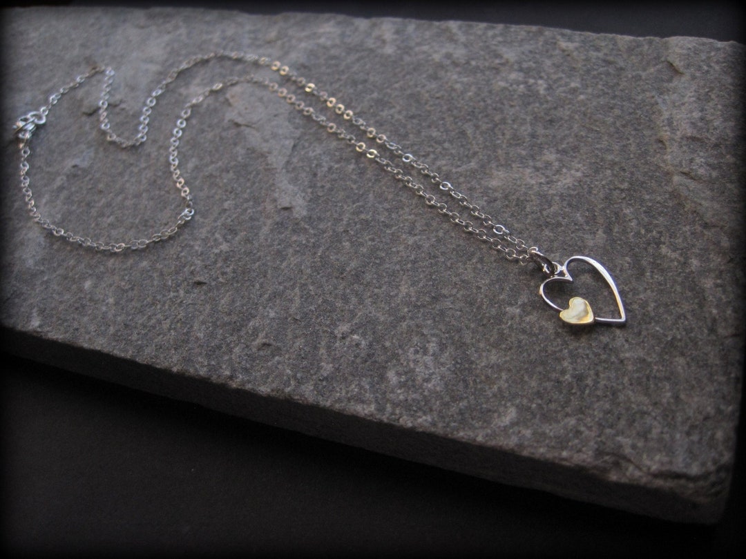 Sterling Silver Heart Necklace Simple Heart Necklace Valentine's Day Necklace Heart Gift ...