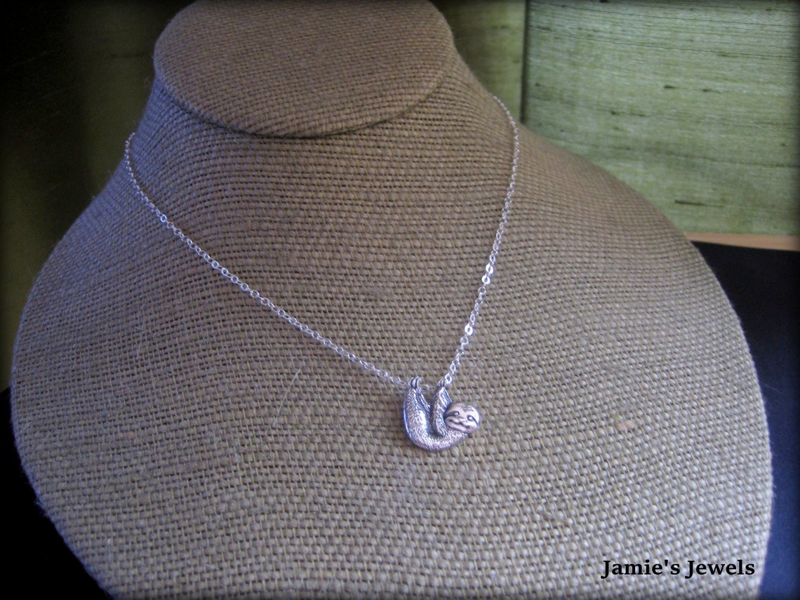 Sterling Silver Sloth Necklace Sloth Pendant Modern - Etsy