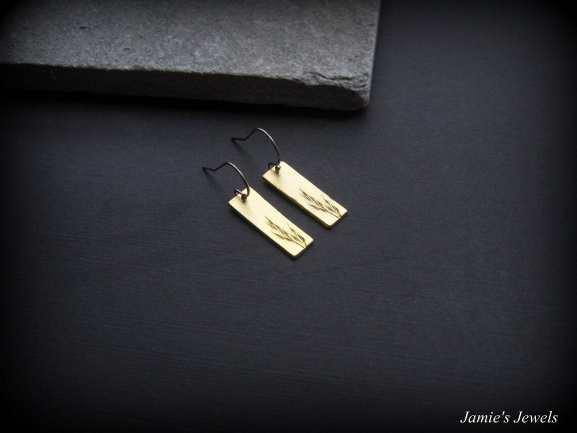 Gold Rectangle Earrings Gold Grass Earrings Gold Modern Earrings ...