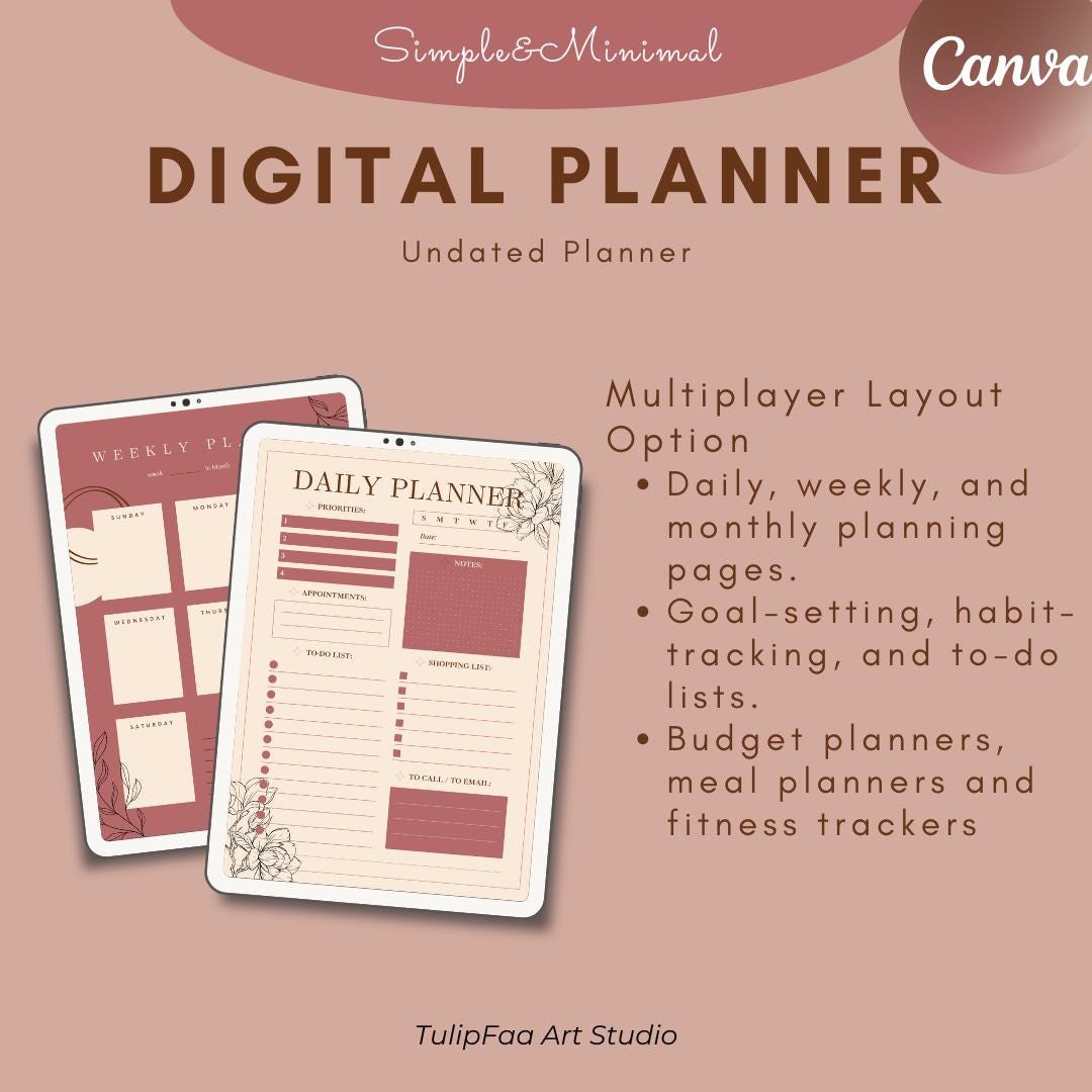 Canva Digital Planner Template | Monthly Planner | Weekly Planner ...