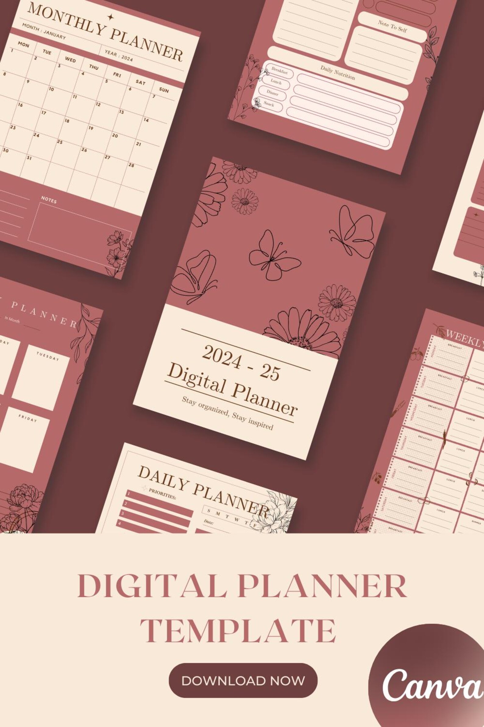 Canva Digital Planner Template | Monthly Planner | Weekly Planner ...