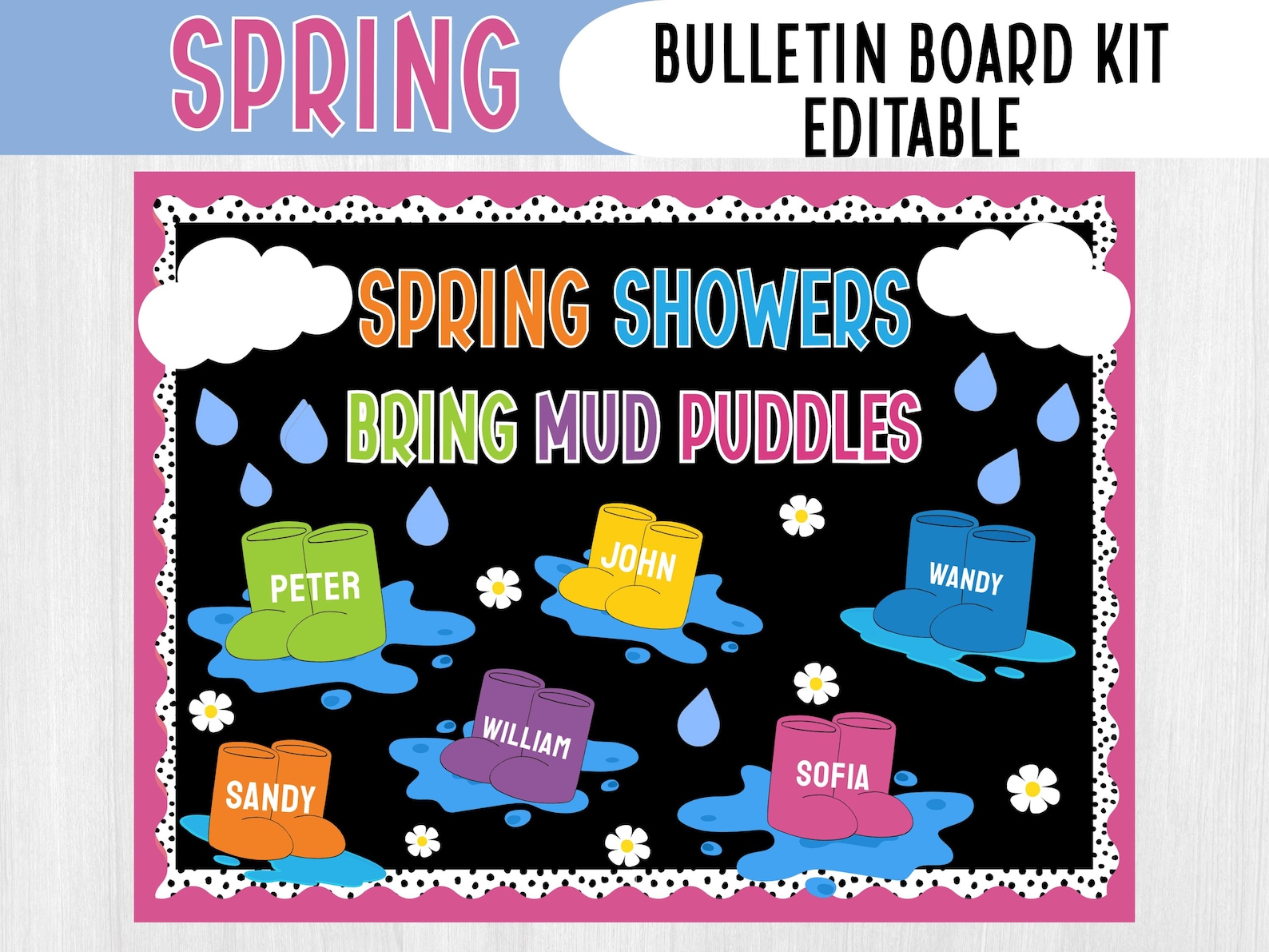 Spring Showers Bulletin Board Kit, April Rain Boots Classroom Decor ...