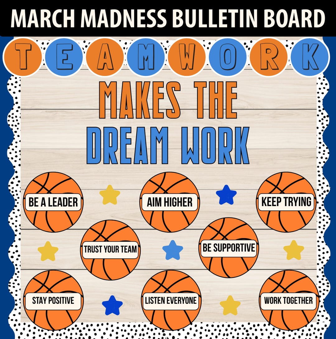March Madness Bulletin Board Kit: Teamwork Makes Dream Work Basketball ...