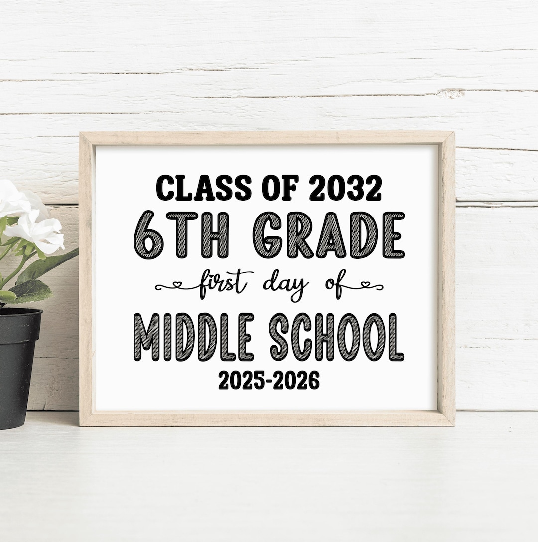Printable First Day of 6th Grade Sign, First Day of Middle School ...