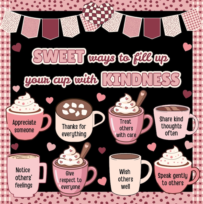 February Kindness Bulletin Board Kit, Coffee Theme Classroom Decor ...