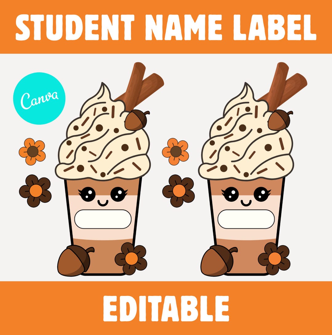 Fall Season Name Label Autumn Theme Classroom Décor Editable Canve ...