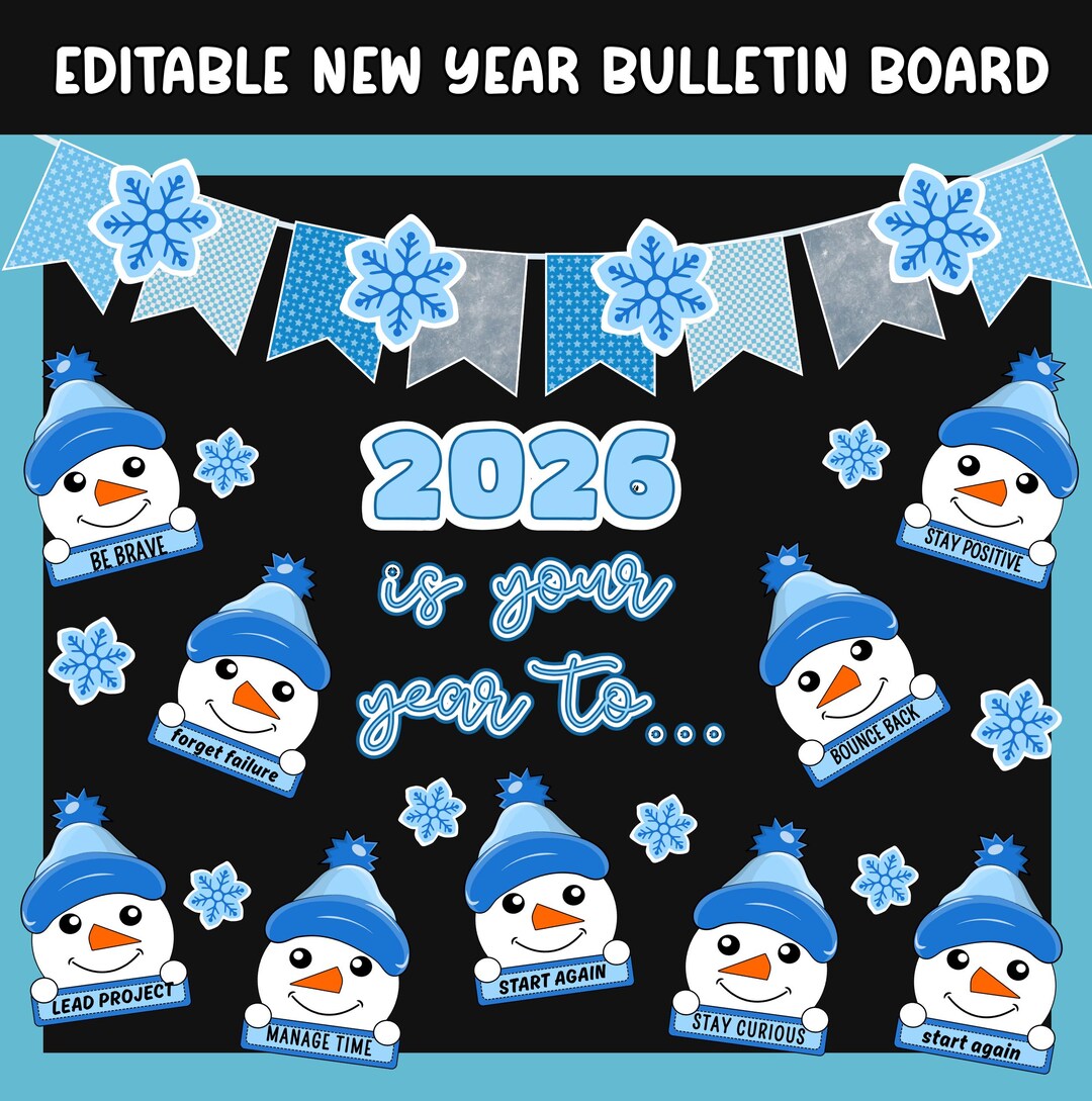 Winter New Year Bulletin Board Kit, January 2026 Motivational Classroom ...