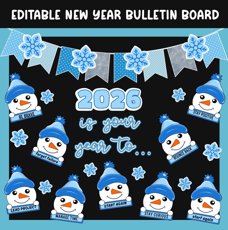 Winter New Year Bulletin Board Kit, January 2026 Motivational Classroom ...
