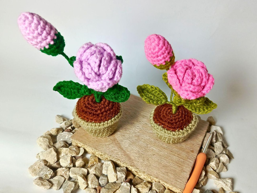 Low Sew Rose Crochet Pattern, Crochet Rose Pot PDF Pattern, Rose Flower ...