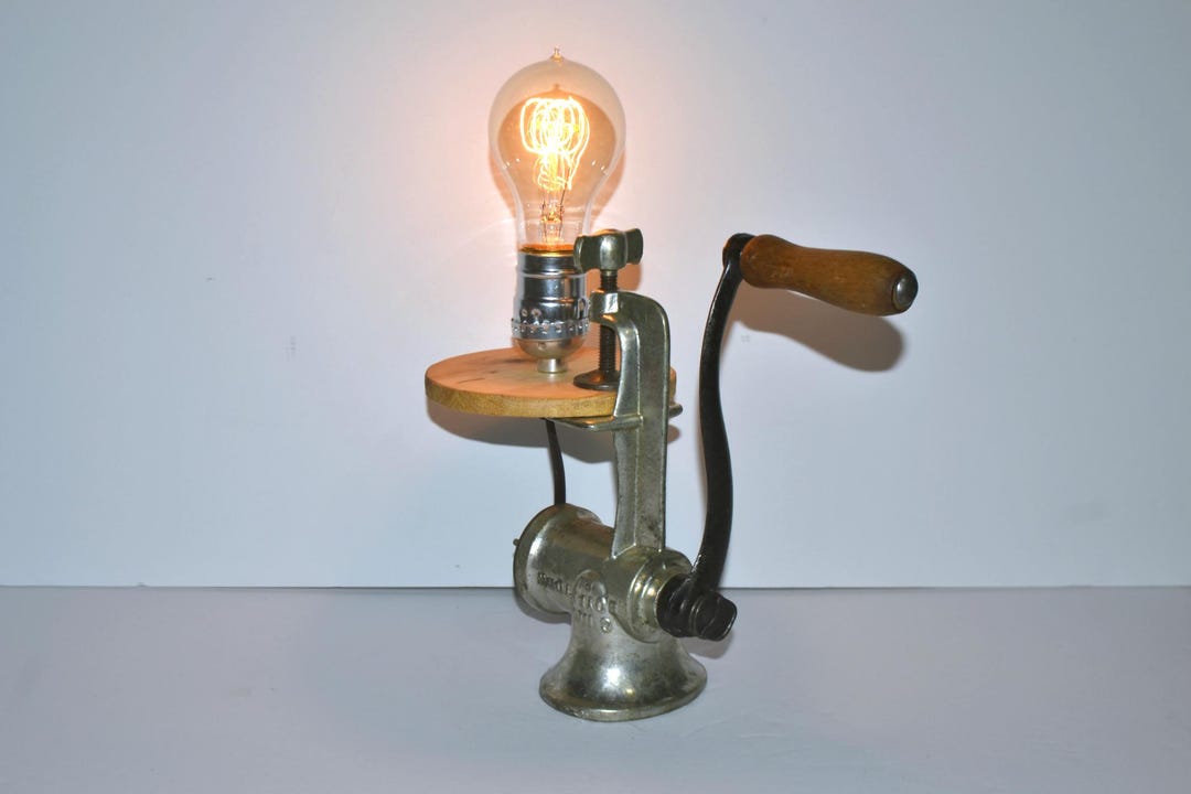 Upcycled Repurposed Meat Grinder With Wood Socket Base Vintage ...