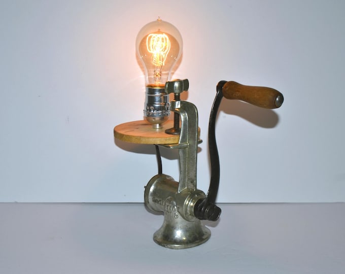 Upcycled Repurposed Meat Grinder With Wood Socket Base Vintage ...