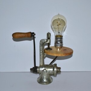 Upcycled Repurposed Meat Grinder With Wood Socket Base Vintage ...