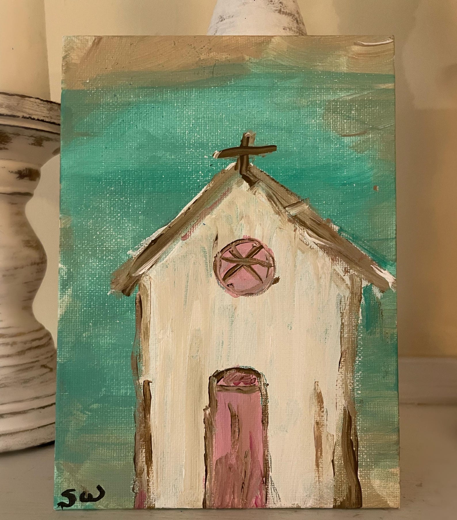 Rustic Hand-painted Church - Original Artwork. Painted on 5x7 Canvas ...