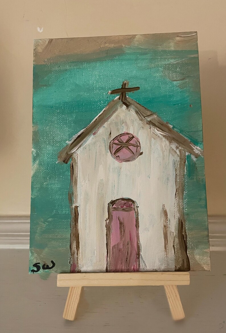 Rustic Hand-painted Church - Original Artwork. Painted on 5x7 Canvas ...