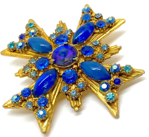 Large 1980s SPHINX Blue Glass Maltese Cross Statement… - Gem