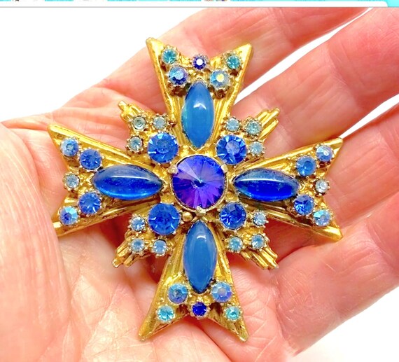 Large 1980s SPHINX Blue Glass Maltese Cross Statement… - Gem