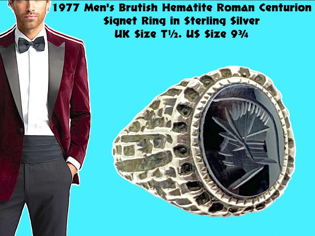 Vintage Sterling Silver Hematite Signet Ring: Roman Centurion, UK Size ...