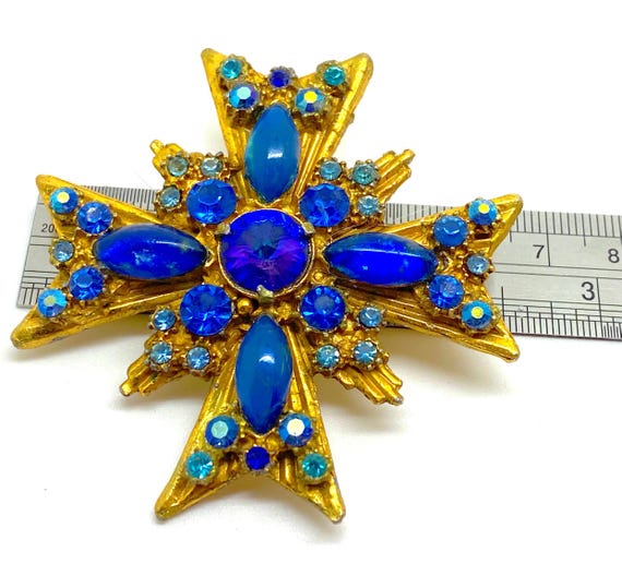 Large 1980s SPHINX Blue Glass Maltese Cross Statement… - Gem