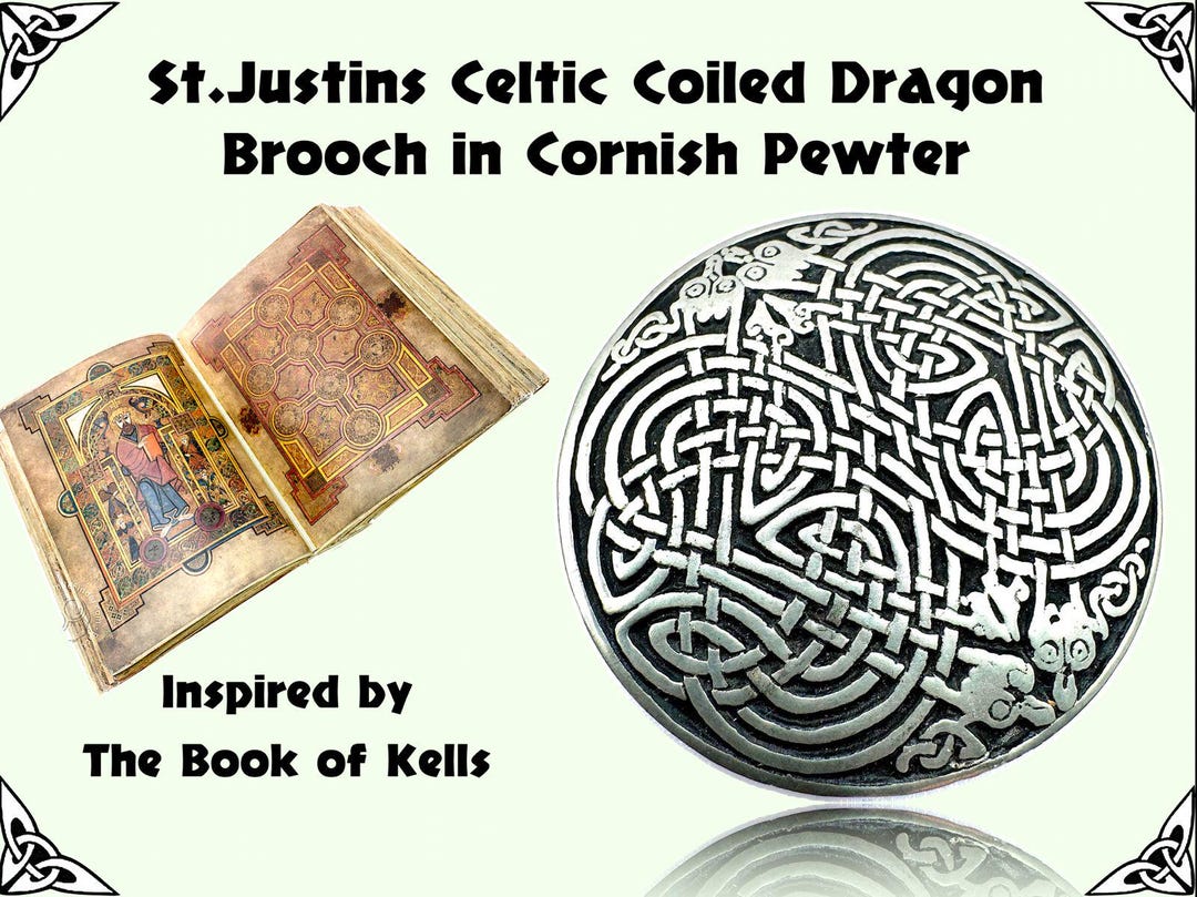 Cornish Pewter St.justin Coiled Dragon Celtic Brooch - Etsy