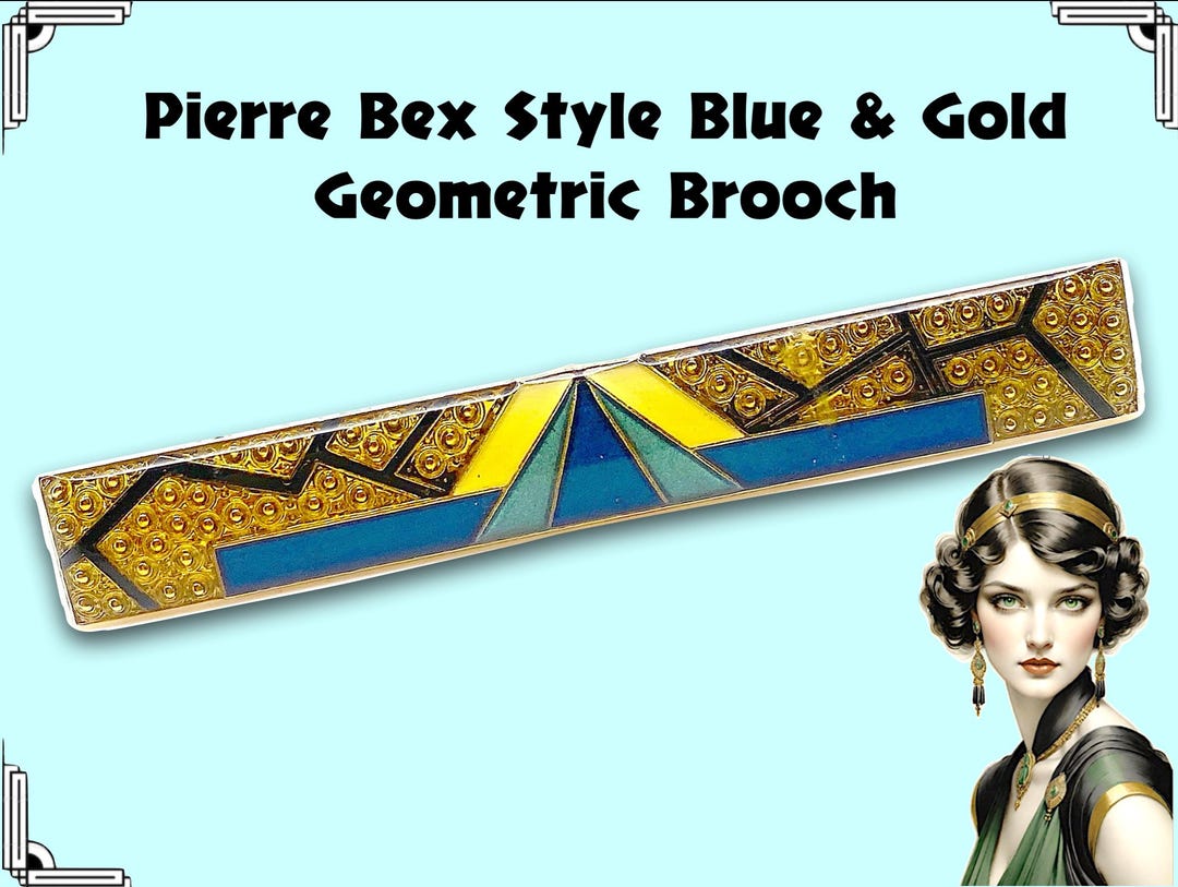 Art Deco Pierre Bex Style Blue & Gold Bar Brooch - Etsy
