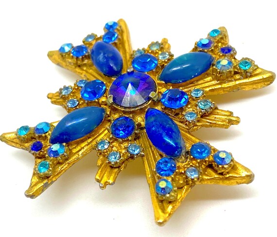 Large 1980s SPHINX Blue Glass Maltese Cross Statement… - Gem